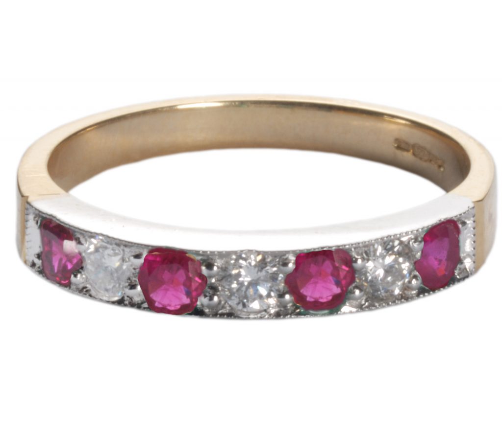 Cornish Tin & Gold ~ Ruby & Diamond 1/2 Eternity Ring MADE TO ORDER ...